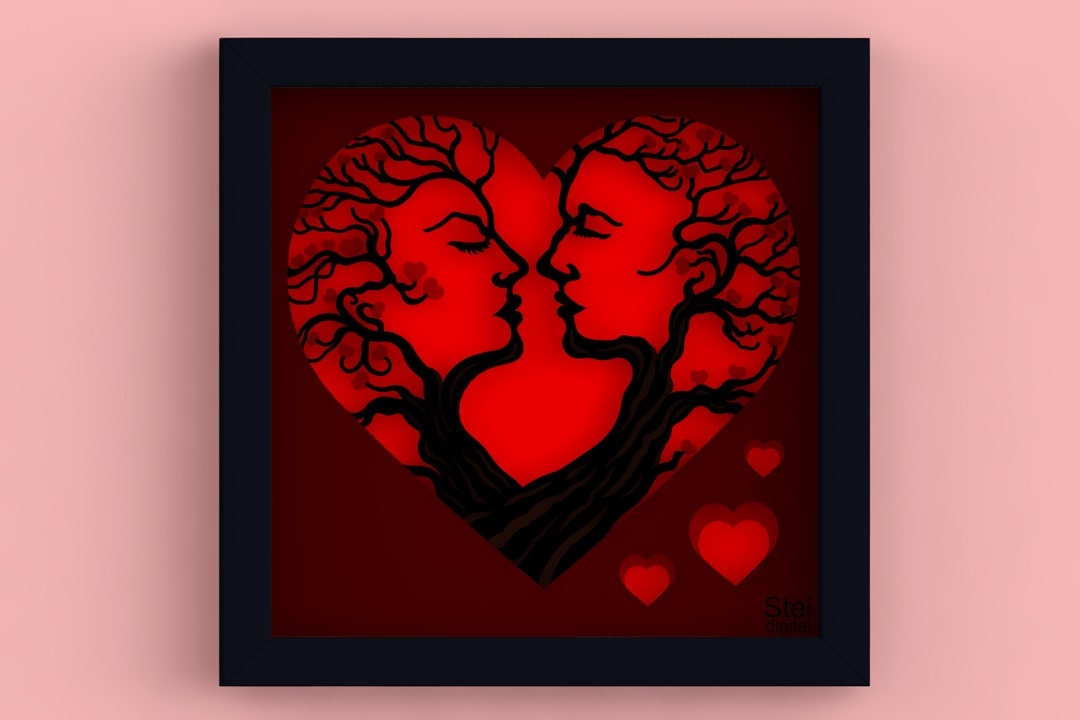3D Heart Shadow Box Svg, Dxf Files, Heart Paper Cut Template, Tree of ...