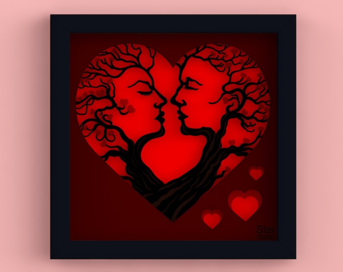 Heart Tree Papercut Shadowbox Template, 7 Layers 3D Paper Lightbox, Diy ...