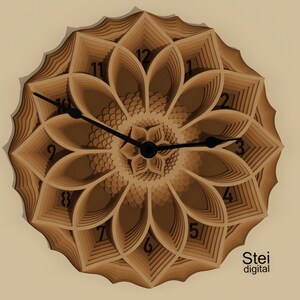 3d Flower Wall Clock Svg, Dxf Cut Files, Layered Clock Mandala Svg, 3d ...