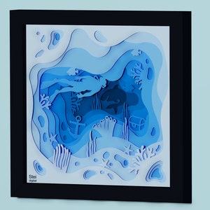 Scuba Diving Shadow Box SVG: Underwater Scene Papercut Template ...