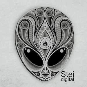 3d Layered Alien SVG, Dxf Cut Files, Alien Head Svg, Alien Vector File ...