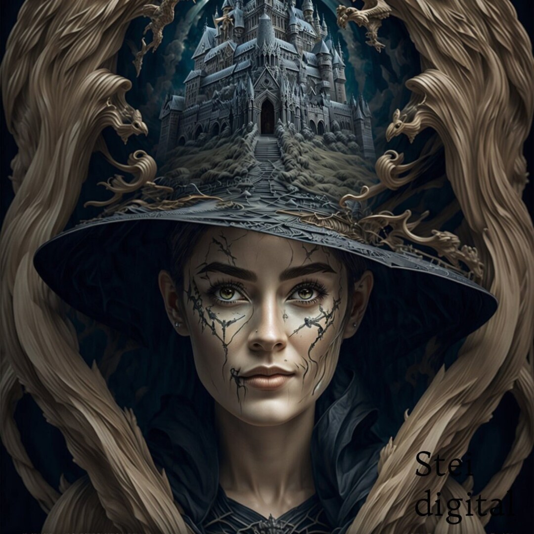 Halloween Laser Engrave File, Witch With a Hat PNG for Engraving, Wall ...