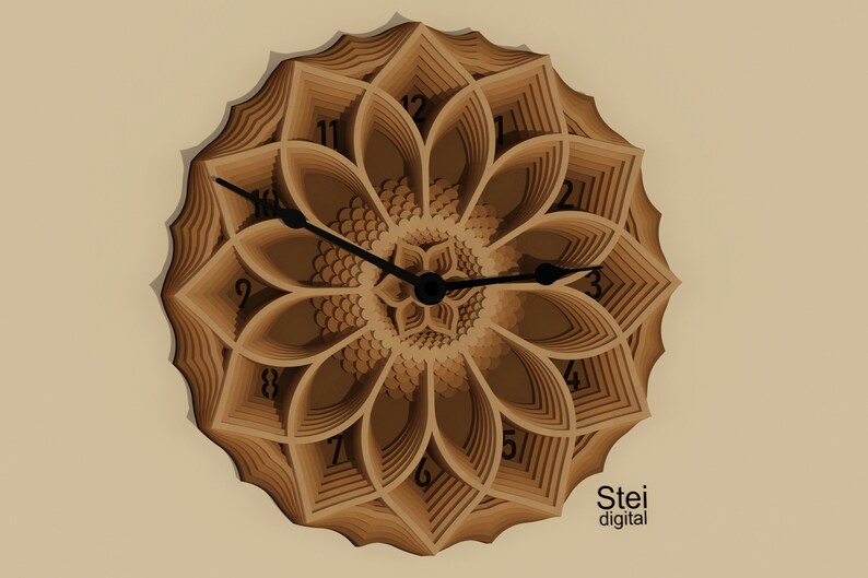 3d Flower Wall Clock Svg Dxf Cut Files Layered Clock Mandala - Etsy