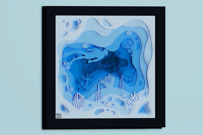 Scuba Diving Shadow Box SVG: Underwater Scene Papercut Template ...