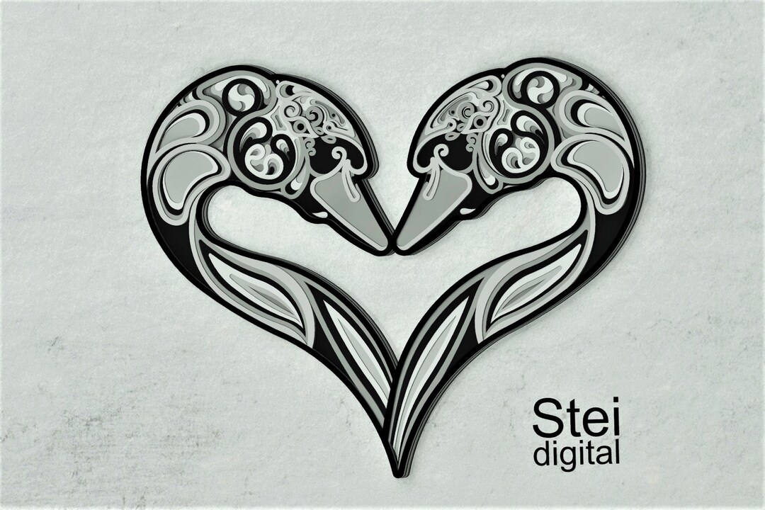 3d Swan Heart Svg, Swan Love Svg, Dxf Laser Cut File, Cricut Svg ...