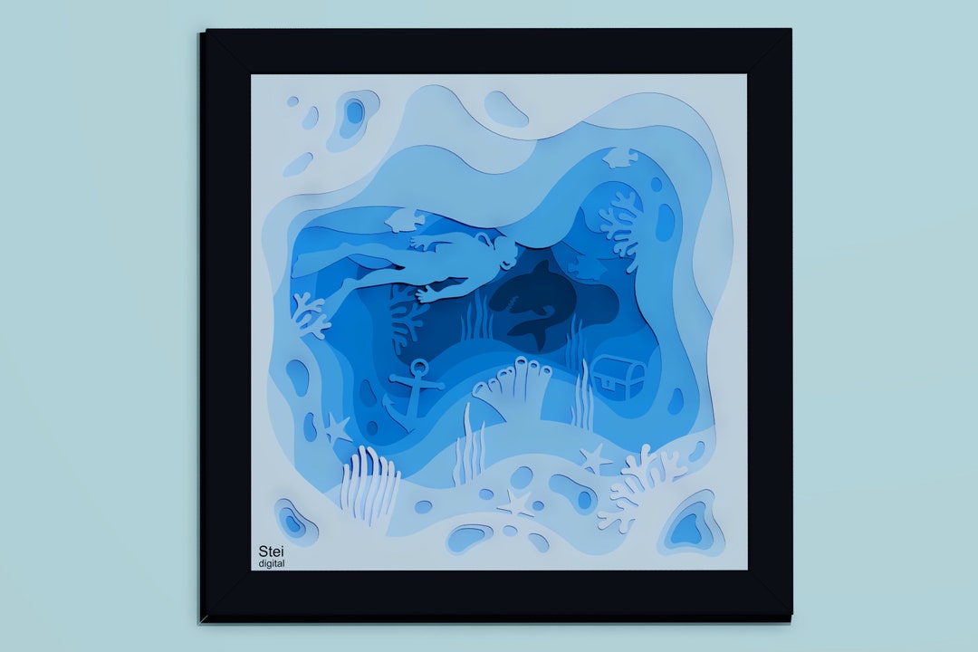 Scuba Diving Shadow Box Svg, Dxf, Underwater Scene Svg, Scuba Diving ...