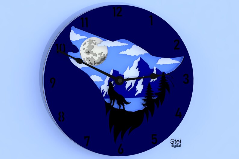 Wolf Wall Clock Svg Dxf Laser Cut Files Clock Cricut Svg 3d - Etsy