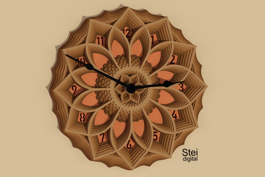 3D Flower Mandala Wall Clock SVG DXF: Laser Cut File - Etsy