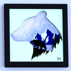 3d Bear Shadow Box Svg, Dxf, Paper Cut Template, Bear Layered Svg, Bear ...