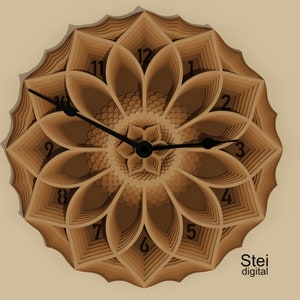 3d Flower Wall Clock Svg, Dxf Cut Files, Layered Clock Mandala Svg, 3d ...
