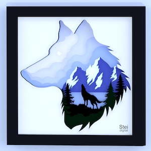 3d Wolf Shadow Box Svg, Wolf Papercut Template, Wolf Layered Svg, Wolf ...