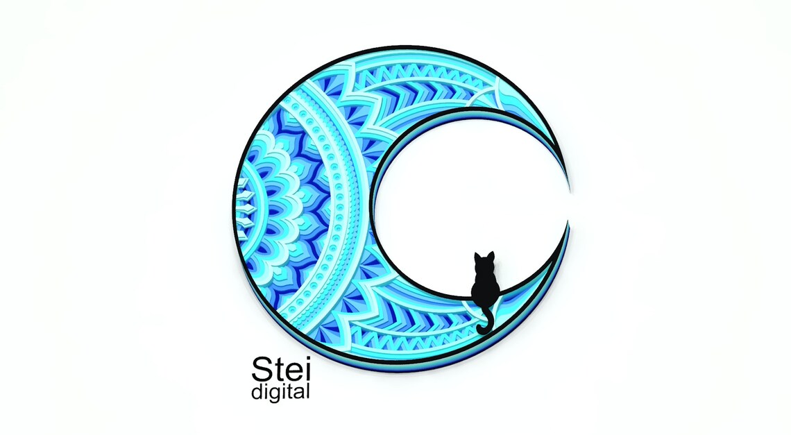 3d Cat on the Moon Mandala Svg Dxf Laser Files Layered Moon - Etsy