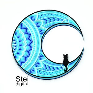 3d Cat on the Moon Mandala Svg, Dxf Laser Files, Layered Moon Mandala ...