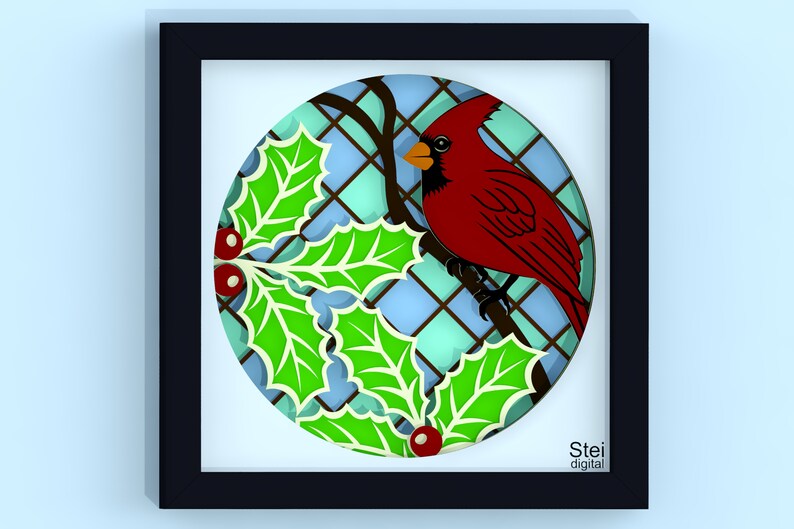 Cardinal Shadow Box Svg Dxf 3d Cardinal Cut Template Winter - Etsy