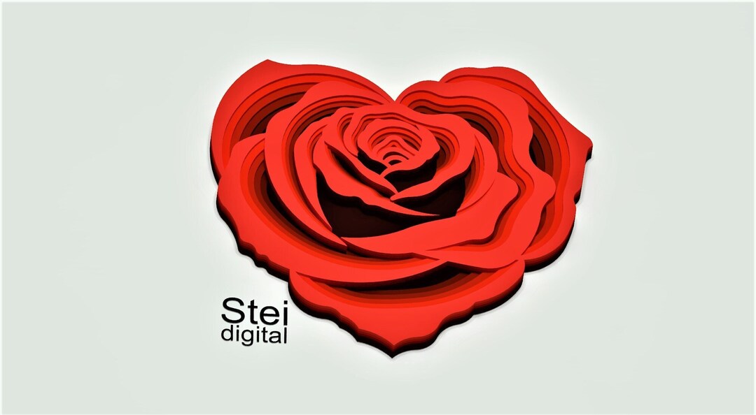 Layered 3D Rose Heart SVG DXF: Laser Cut File - Etsy