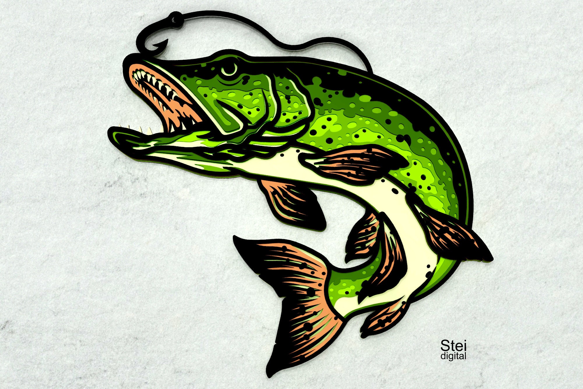 3d Pike Fish Svg Dxf Cut Files Fishing Svg Layered Fish - Etsy