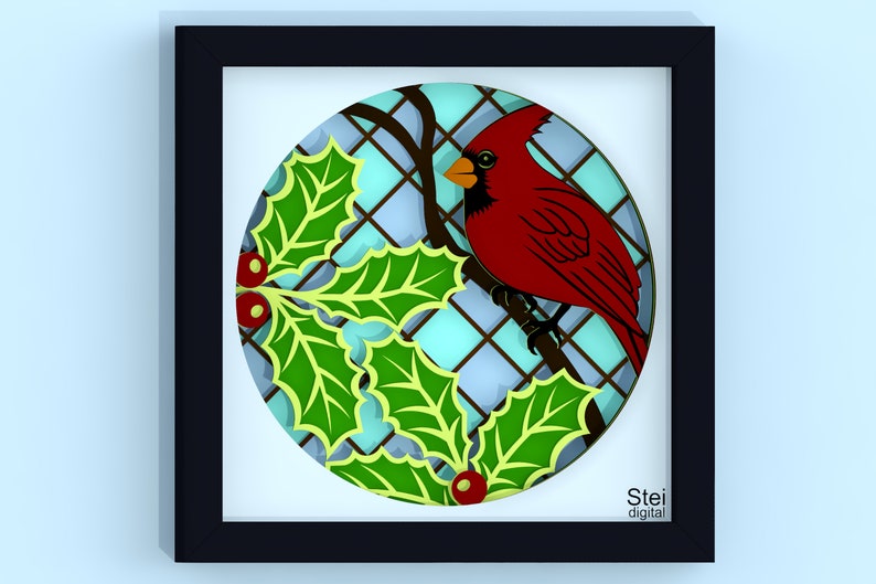 Cardinal Shadow Box Svg Dxf 3d Cardinal Cut Template Winter - Etsy