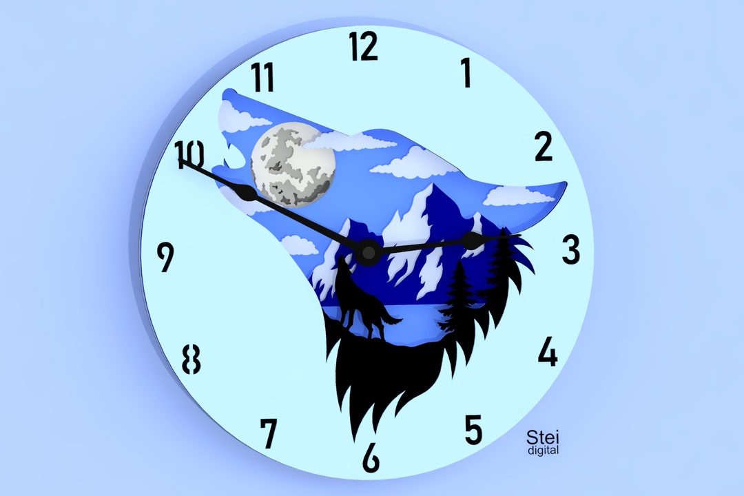 Wolf Wall Clock Svg, Dxf Laser Cut Files, Clock Cricut Svg, 3d Wall Clock Svg, Wolf Layered ...