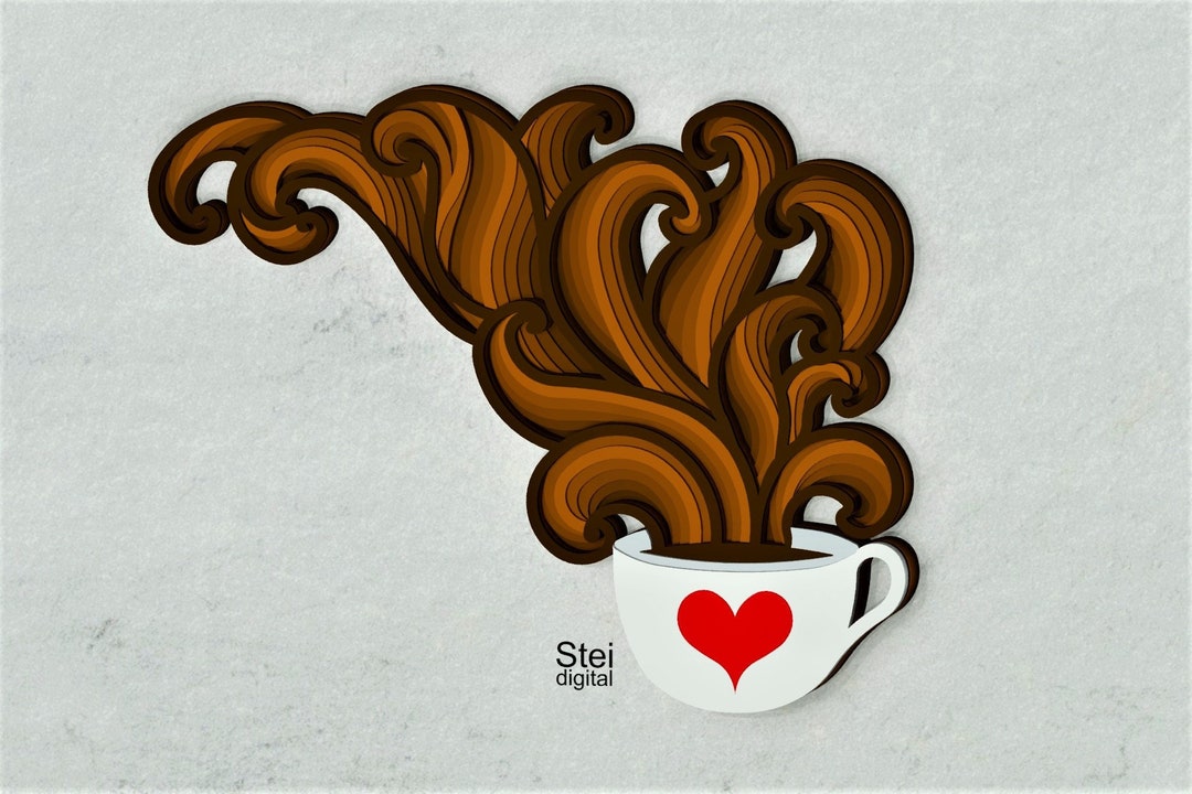 3d Coffee Cup Svg, Dxf Laser Cut Files, 3d Tea Cup Svg, Layered Coffee ...