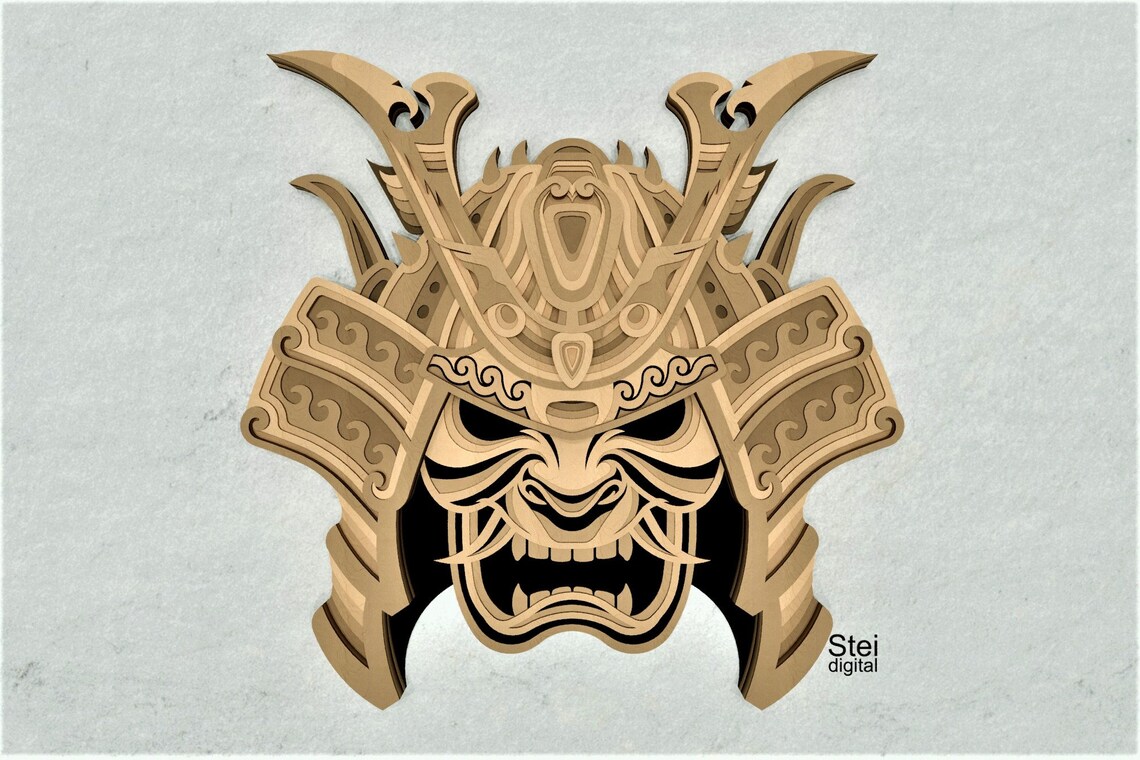 3d Samurai Mask SVG Dxf Laser Cut Files Layered Warrior - Etsy