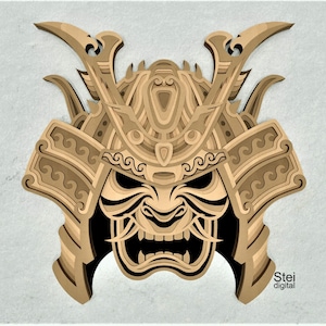 3d Samurai Mask SVG, Dxf Laser Cut Files, Layered Warrior Helmet ...