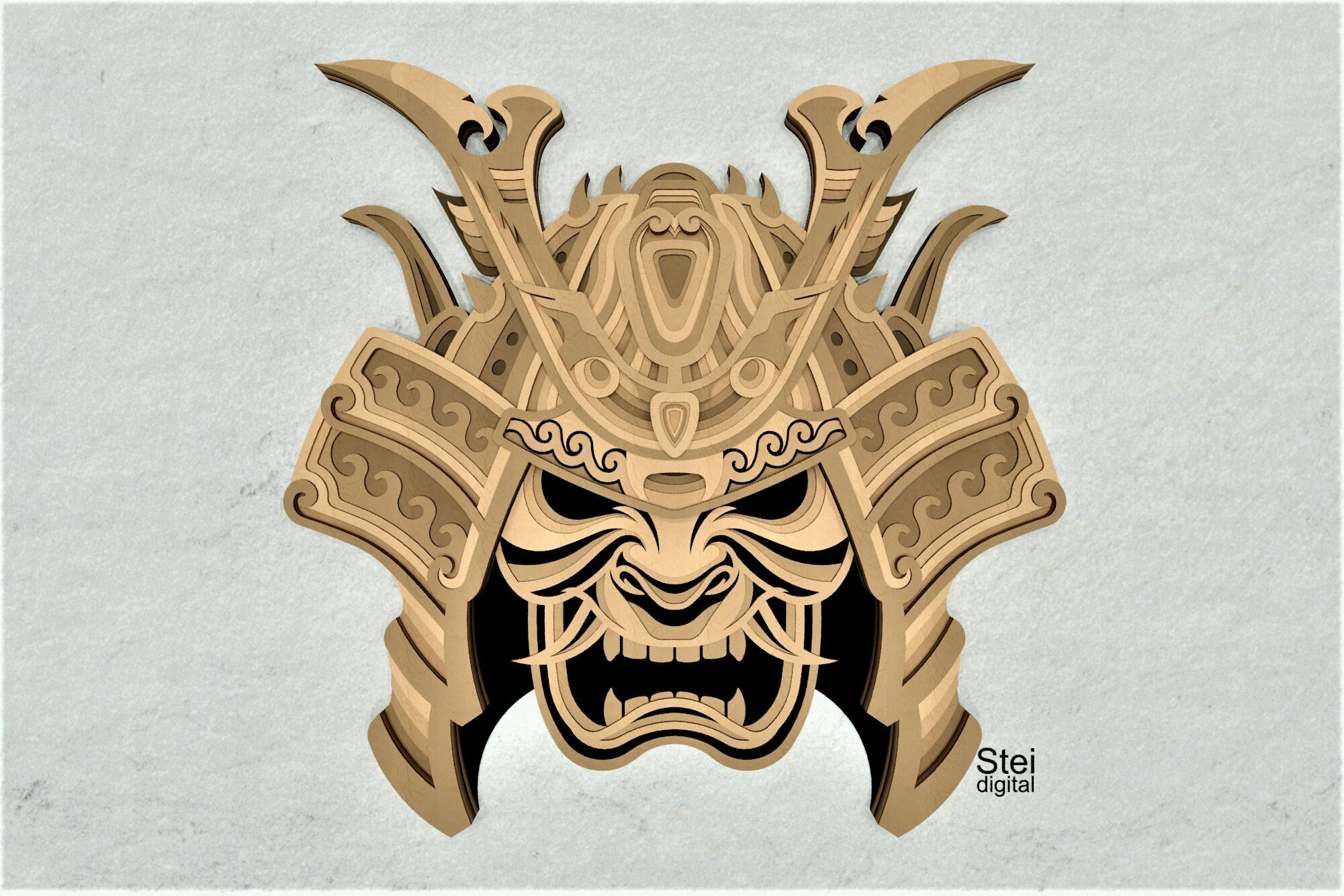 3d Samurai Mask SVG Dxf Laser Cut Files Layered Warrior - Etsy