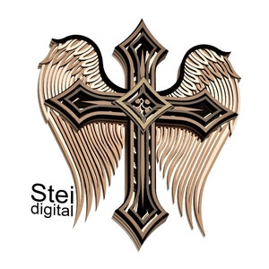 3d Winged Cross Svg, Dxf Laser Cut File, Laser Cut Template, Cross With ...