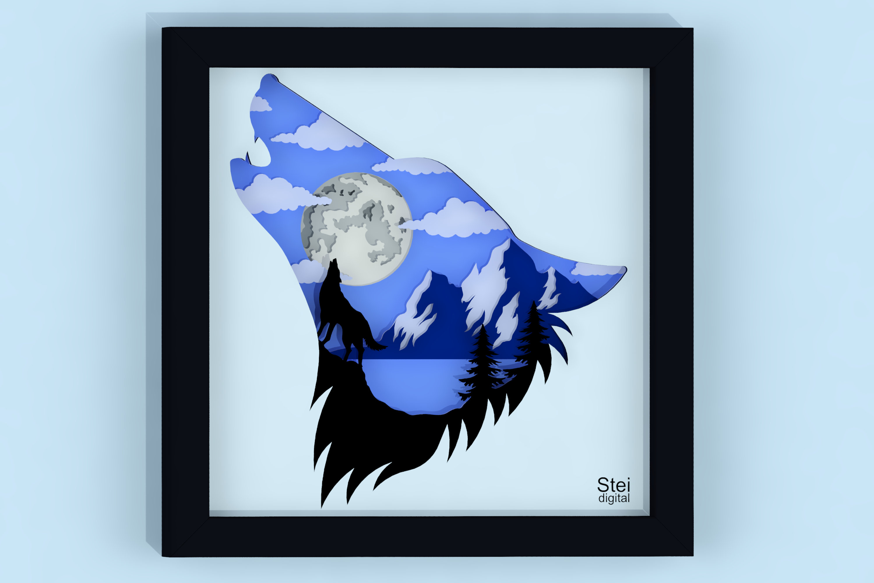 3d Wolf Howling Shadow Box Svg Wolf Papercut Template Wolf - Etsy