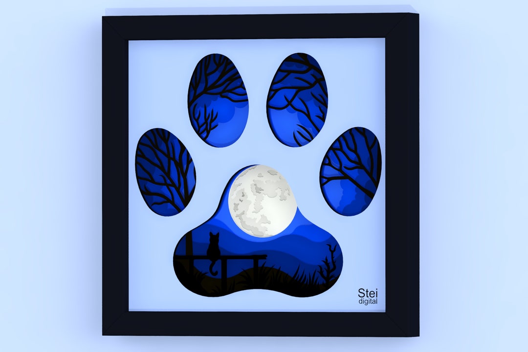 3D Cat Paw Shadow Box SVG: Layered Papercut Template (digital Download ...