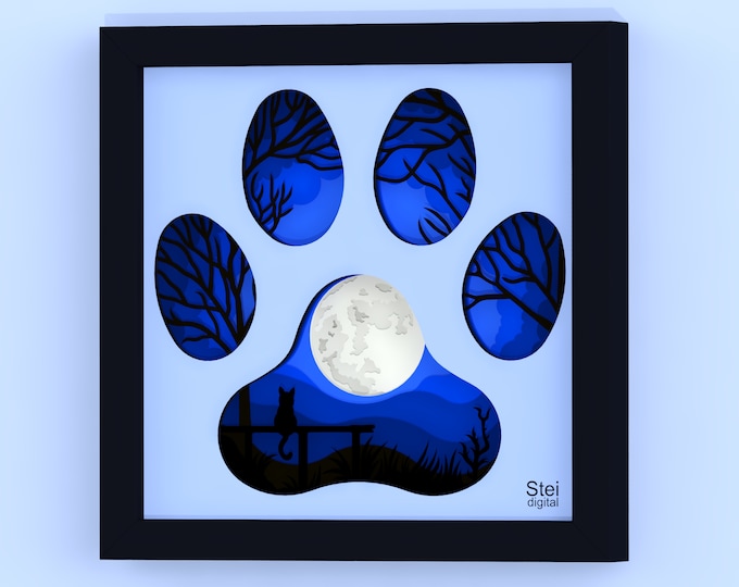 Cat Paw Shadow Box SVG, 3d Papercut SVG, Layered Paper Art Template ...