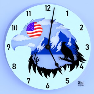 American Flag Wall Clock Svg, Dxf Cut Files, Clock Cricut Svg, 3d Eagle Clock Svg, USA Flag ...