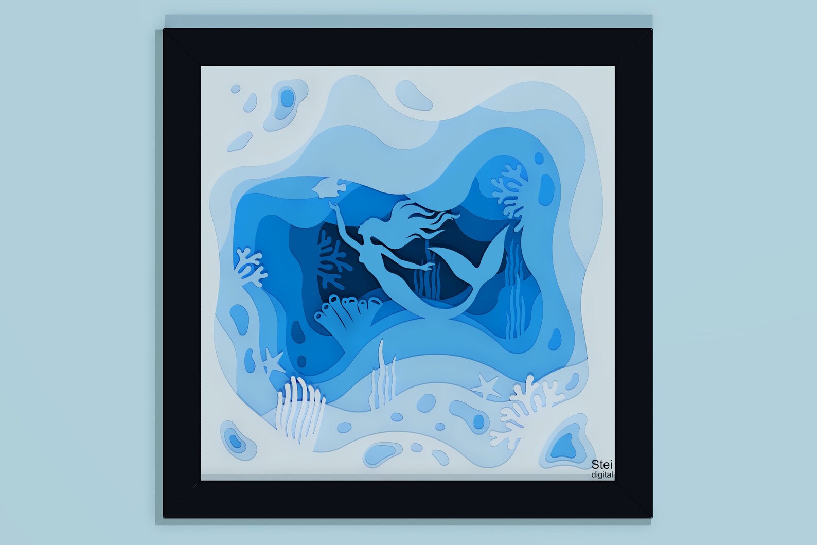 3d Mermaid Shadow Box Svg, Dxf, Underwater Scene Svg, Mermaid Papercut ...