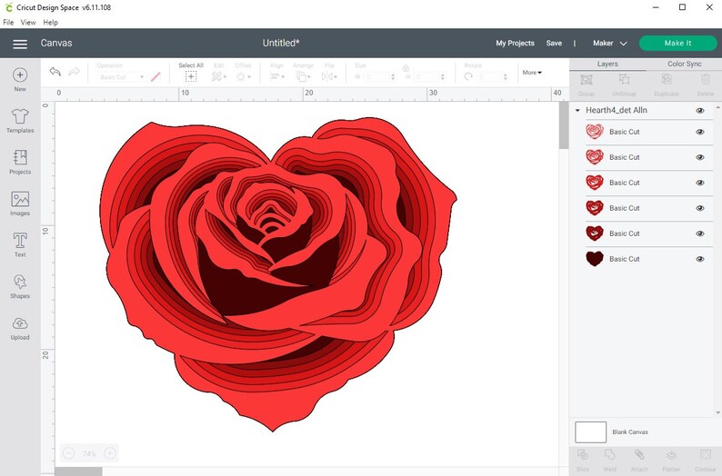 Layered 3D Rose Heart SVG DXF: Laser Cut File - Etsy