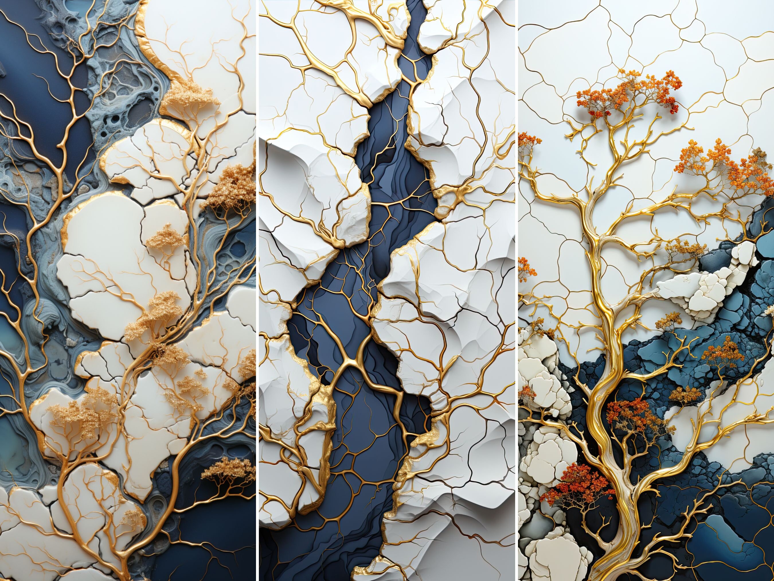 White Kintsugi Digital Art Prints Set of 3 300 DPI Samsung Tv Frame Art ...