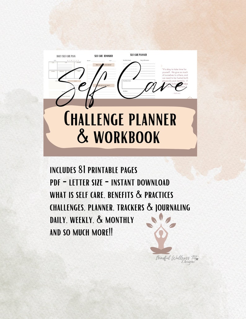 Self Care Planner, Printable Challenge Workbook, Self Love Journal ...