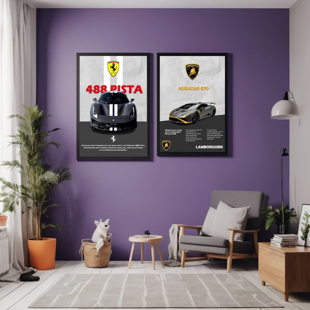 Luxury Car Posters: Ferrari 488 Pista & Lamborghini Huracan STO Wall ...