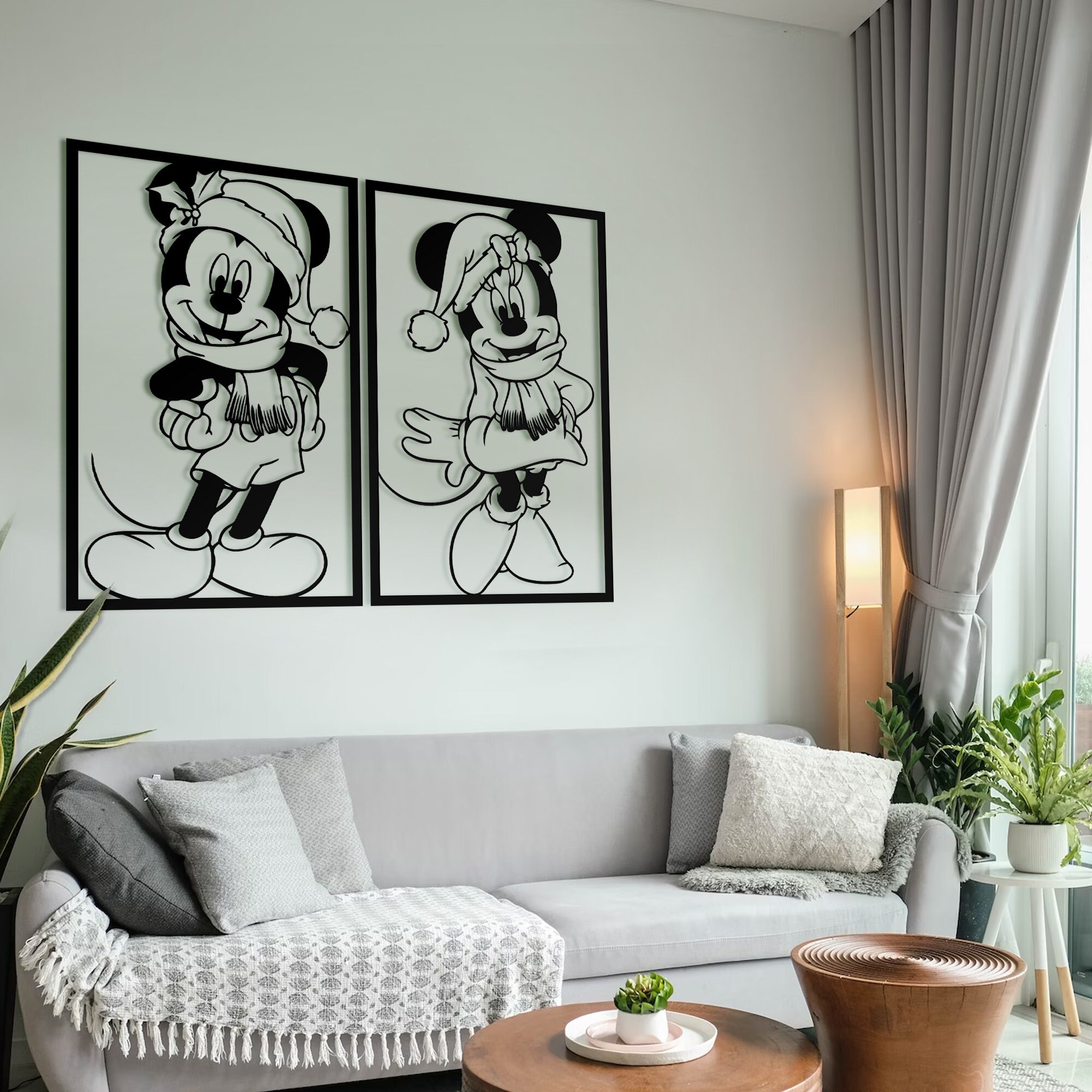 Mickey & Minnie Christmas Disney Wall Line Art, Set of 2 Panels ...