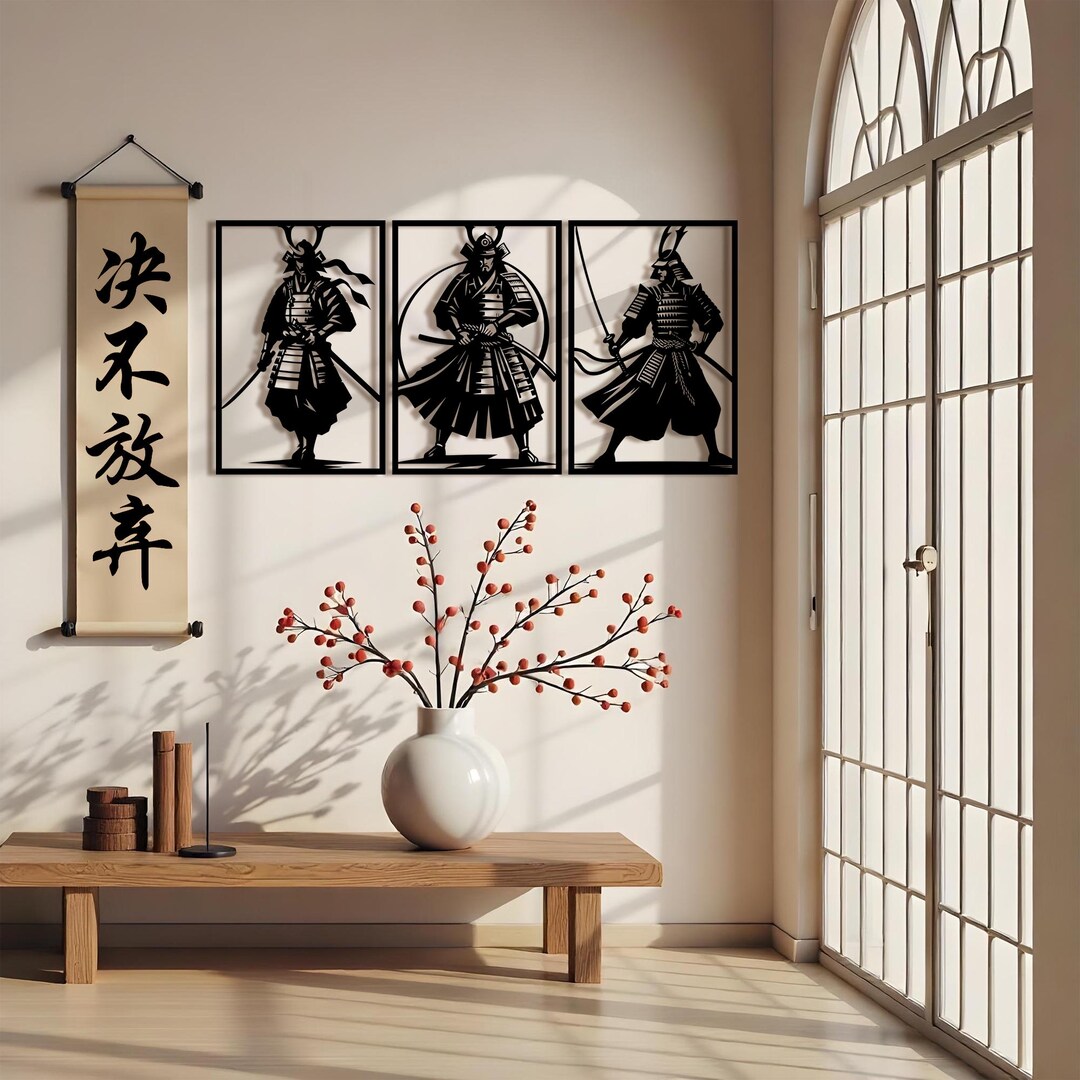 Samurai Metal Wall Art, Japanese Warrior Decor, Set of 3 Panels - Etsy