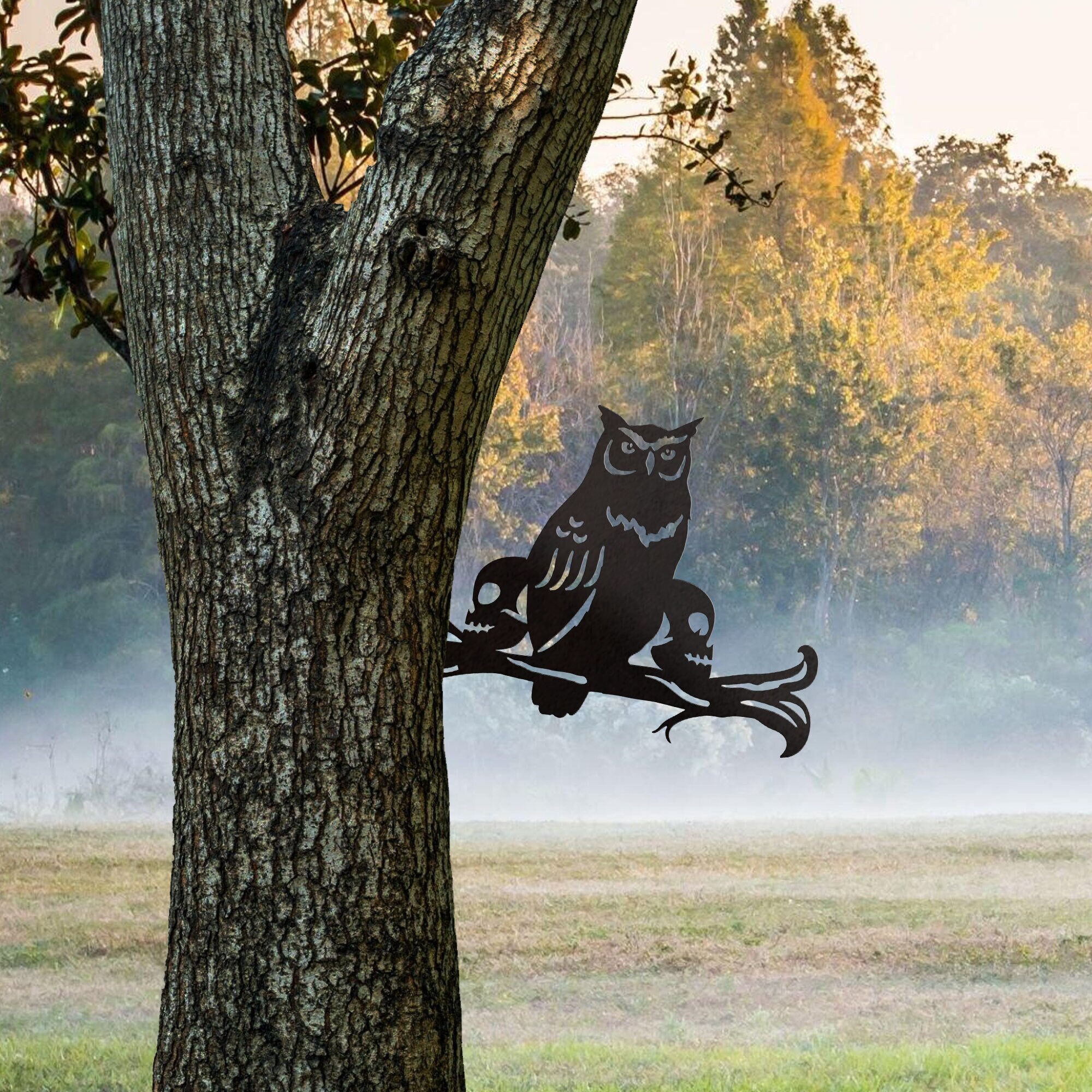 Ghoulish Owl With Skull Metal Stakes Halloween Owl Tree - Etsy