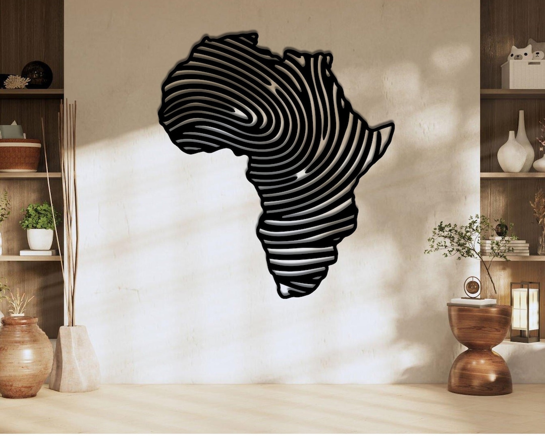 Africa Metal Wall Art, Fingerprint Metal Wall Map, African Wall Decor ...