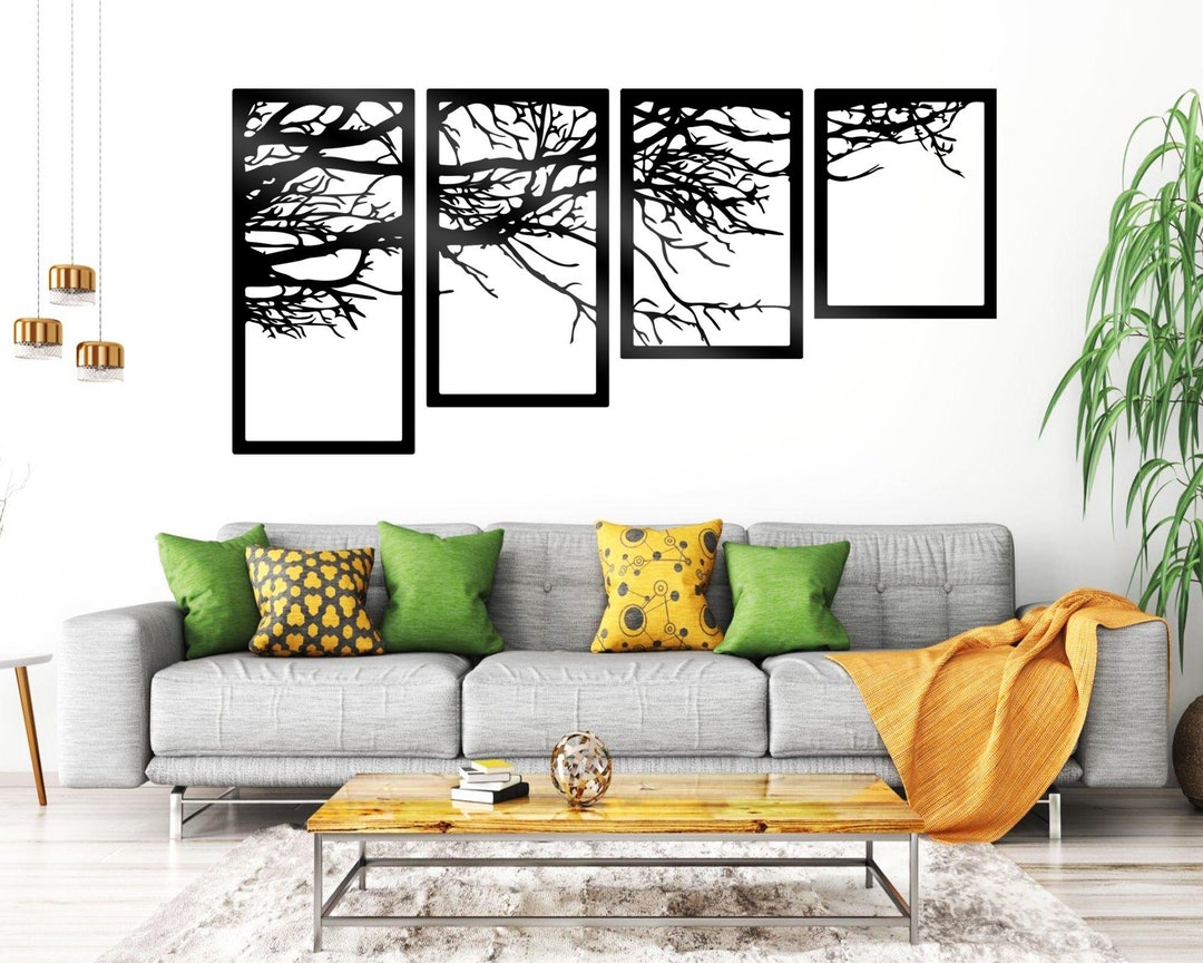 Metal Tree Decoration, Metal Wall Art, 4 Panels Tree of Life Décor ...
