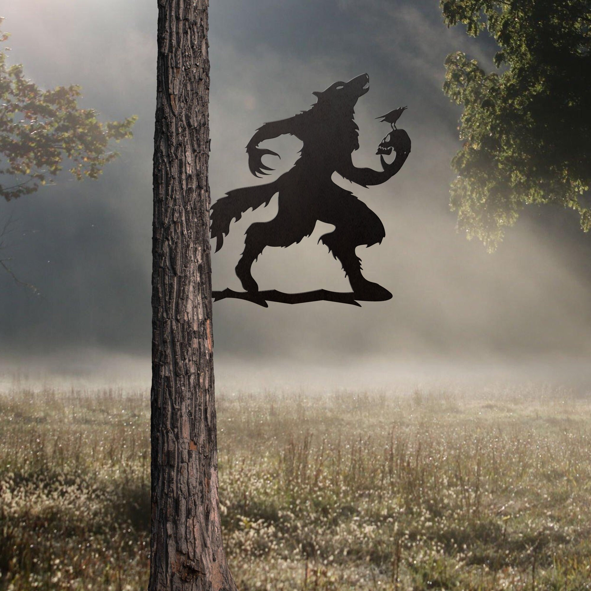 All-weather Scary Werewolf Tree Display Metal Tree Stakes Dramatic Wolf ...