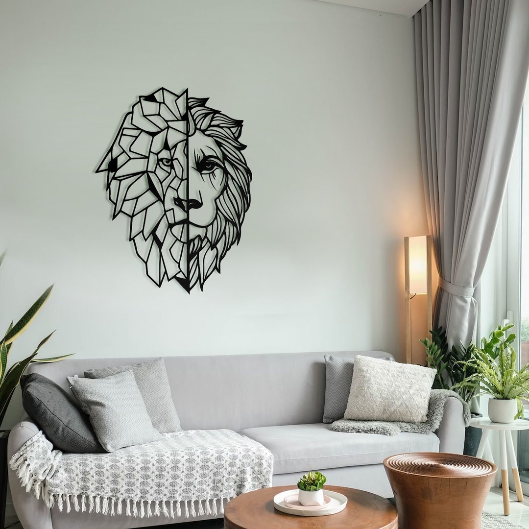 Geometric Lion Metal Wall Art, Lion Head Decor, Unique Design Home ...