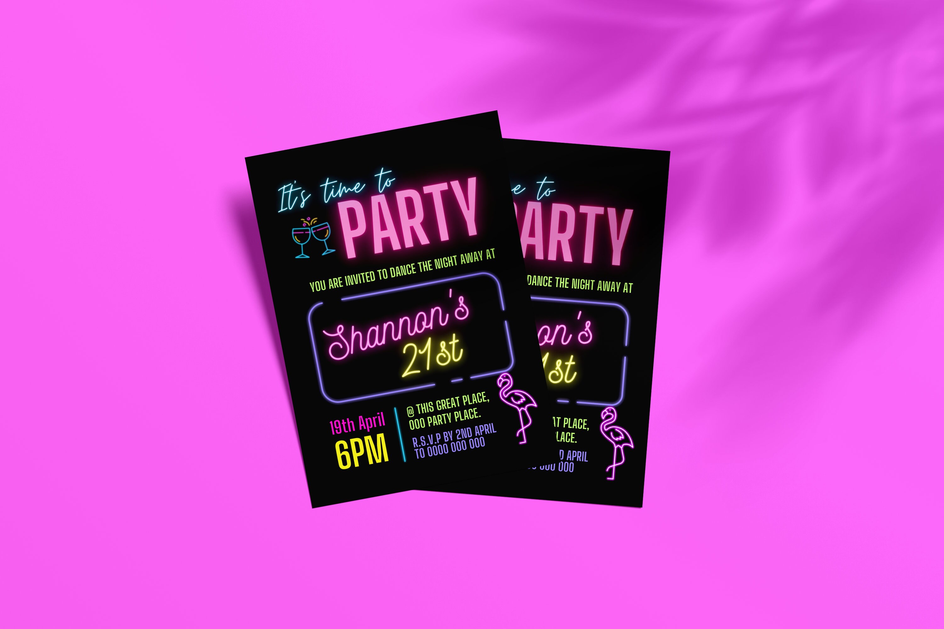 Neon Birthday Party Invitation Template - Etsy