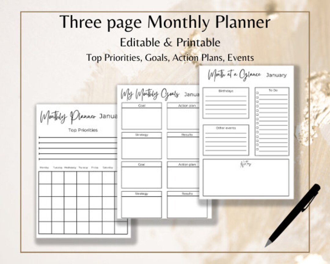 Monthly Planner, Monthly Block Planner, Goal Tracker for Month, to Do ...