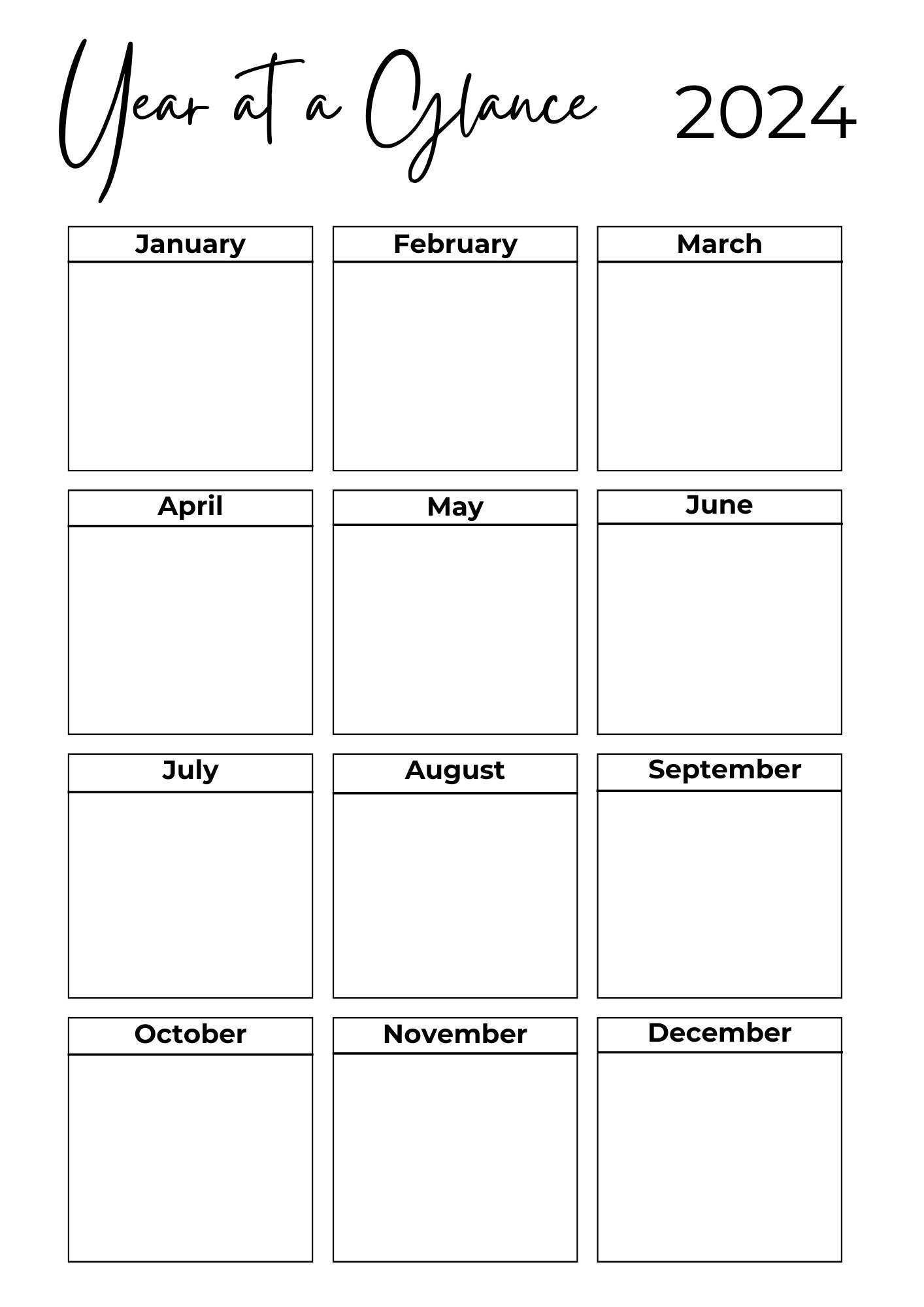 Two Page Yearly Planner, Year at a Glance, Yearly Goals, Year Editable ...