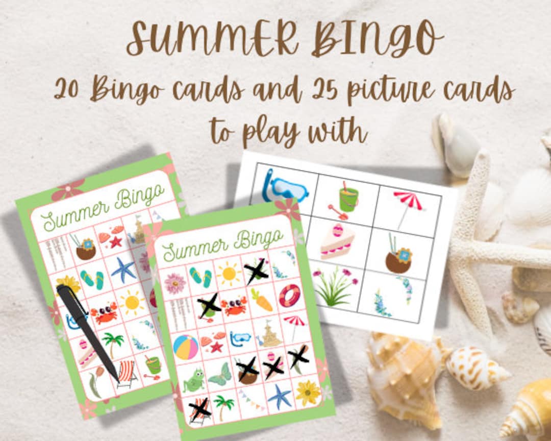 Summer Bingo Game, 20 Printable Cards, Kids Holiday Activity (digital ...