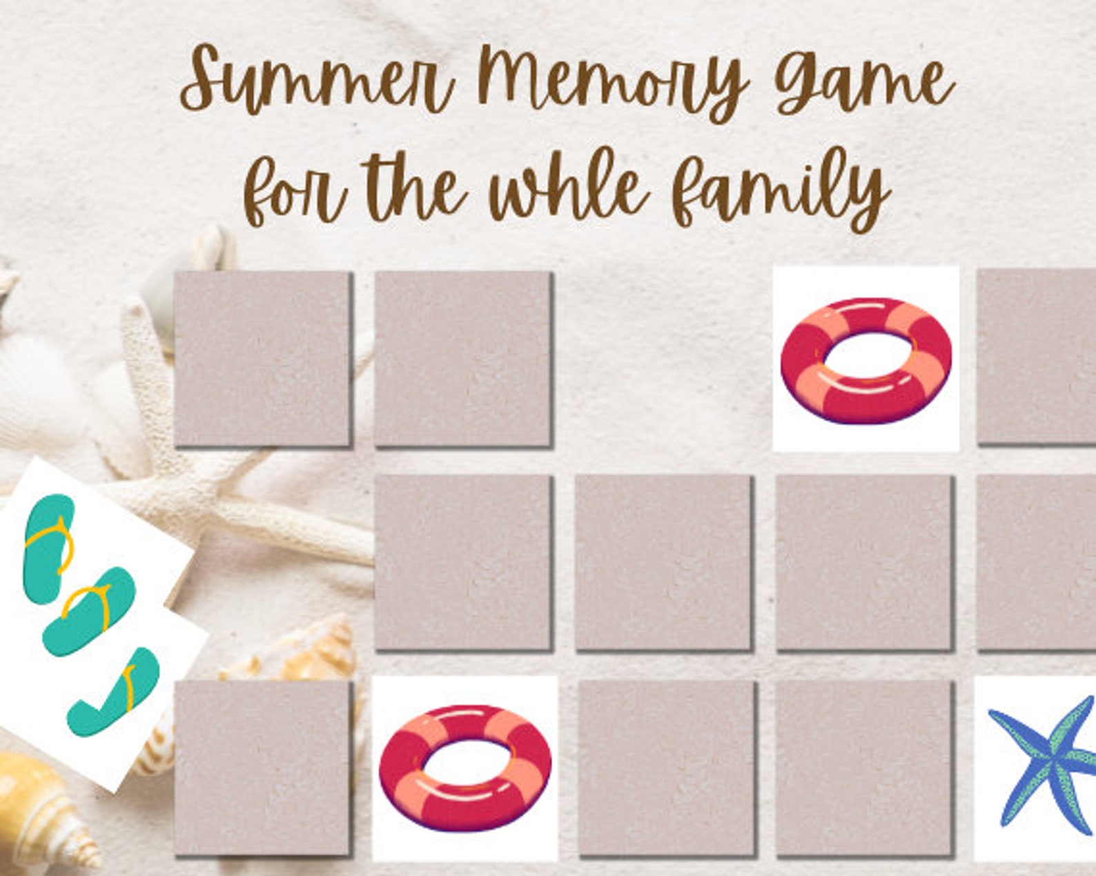 Summer Memory Game, Children's Summer Game, Game of Pairs for Kids, Fun ...