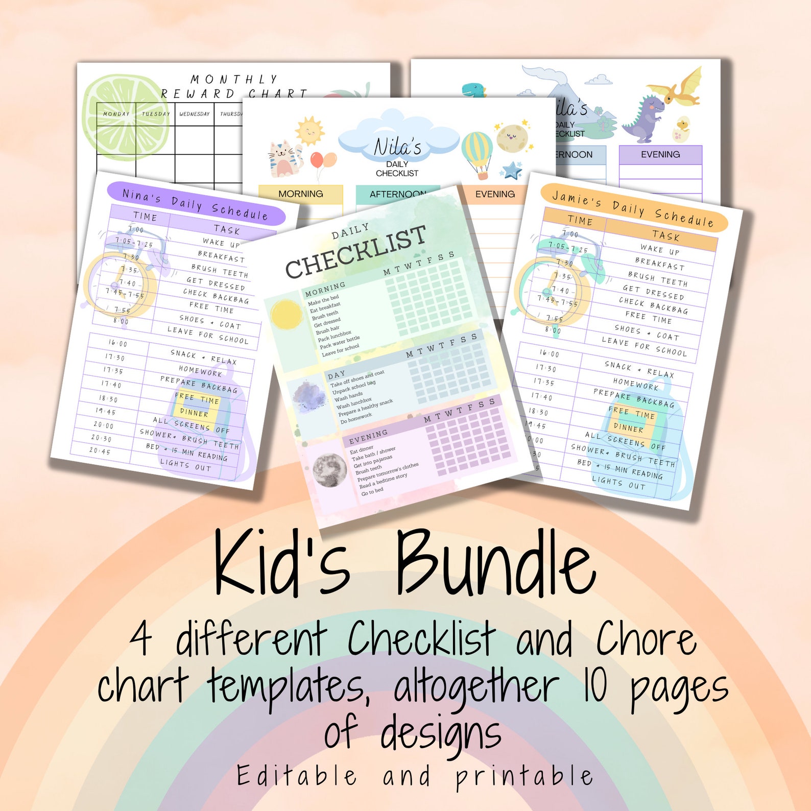 Chore Chart and Checklist Bundle for Children, to Do Lists for Kids ...