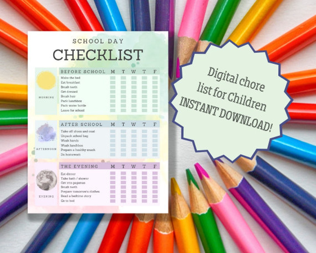Daily Chore Chart for Kids, Editable and Printable Checklist, Daily ...
